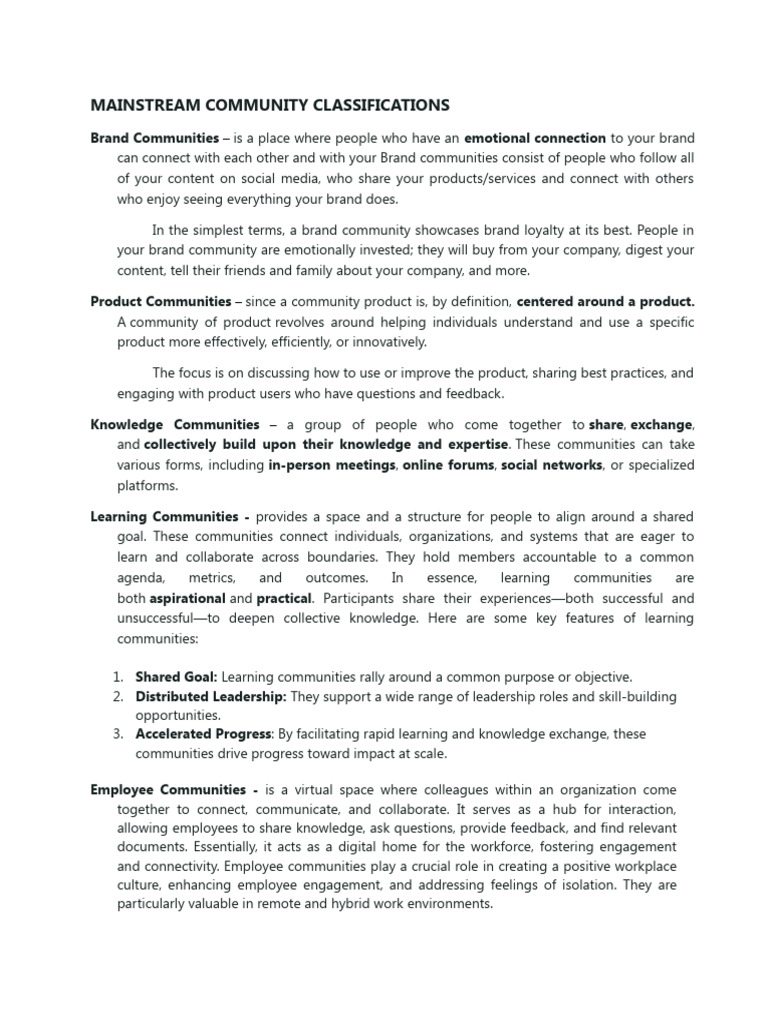 Mainstream Community Classifications | PDF | Community | Employment