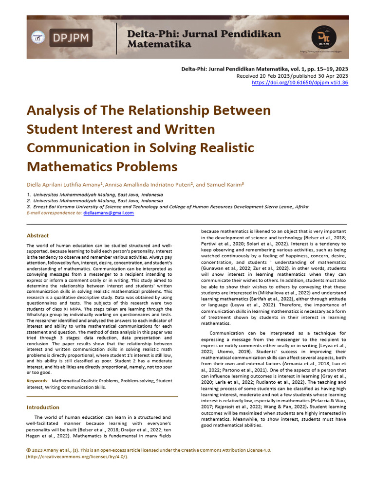 Analysis of The Relationship Between Student Interest and Written Communication in Solving ...