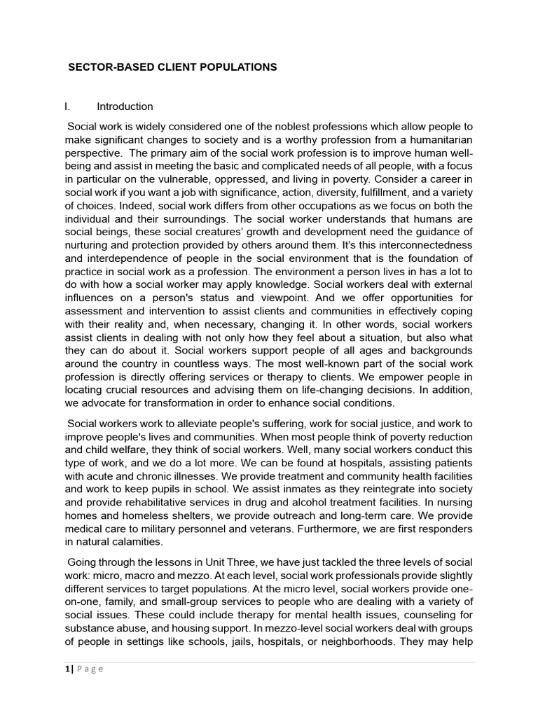 4.1 Sector Based Client Populations | PDF | Social Work | Employment