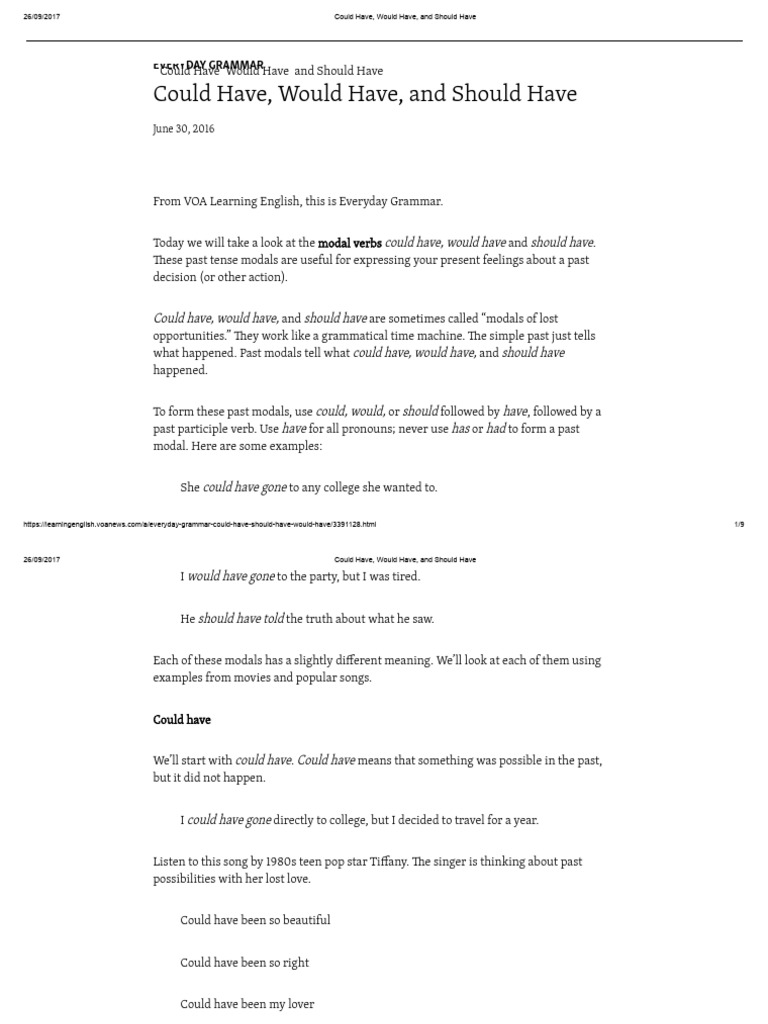 Could Have Would Have and Should Have | Download Free PDF | Verb ...