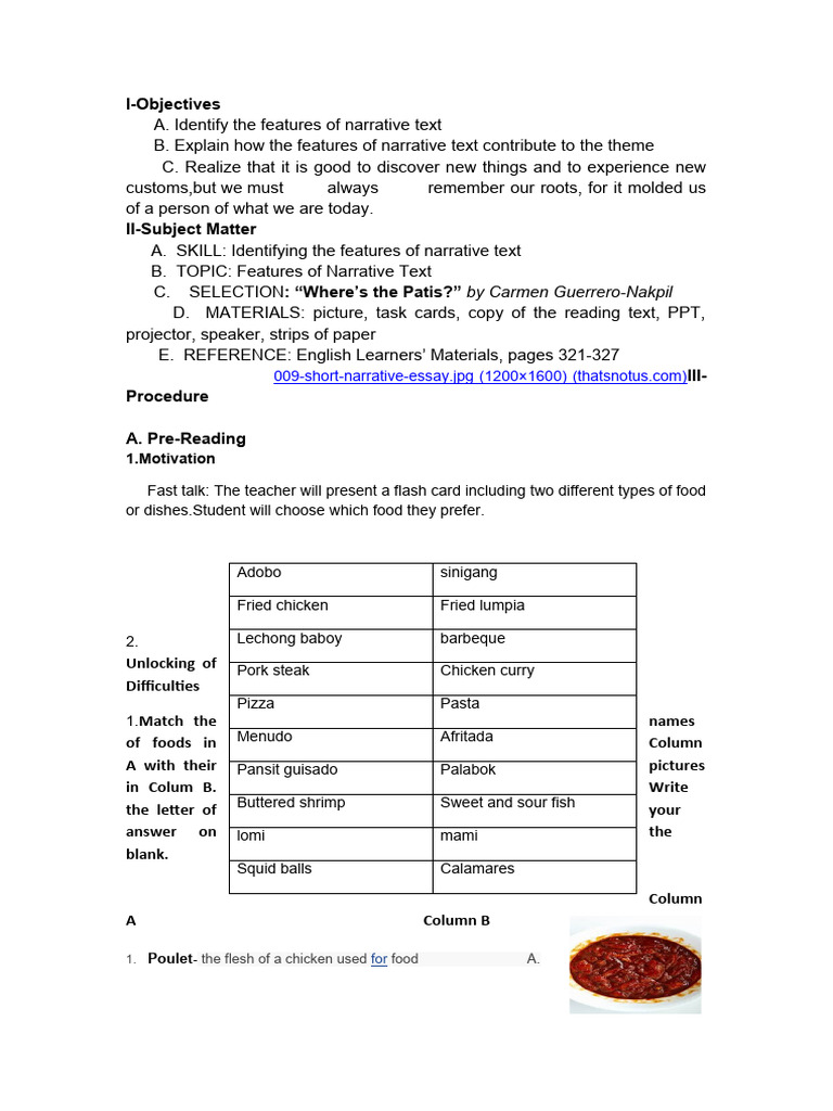 SRF Features of Narrative | PDF | Narrative | Restaurants