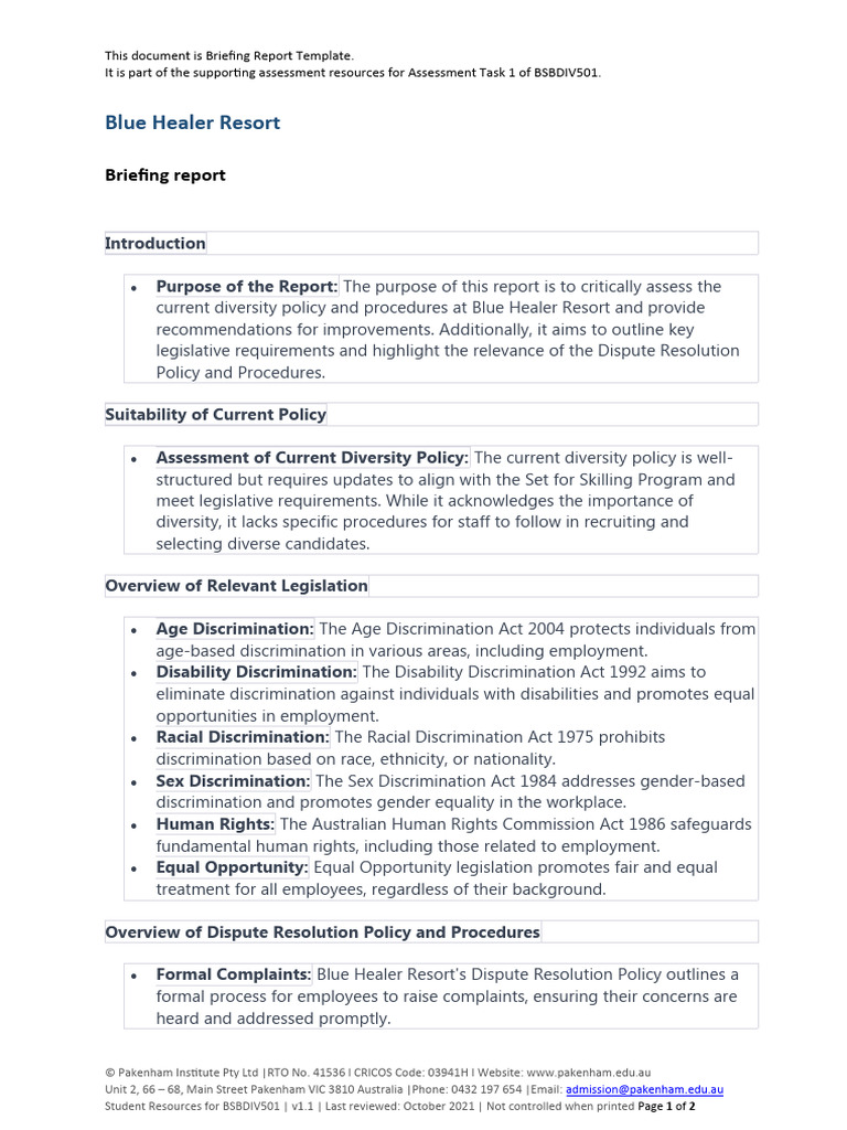 Diversity Policy Assessment Report | PDF | Discrimination | Employment