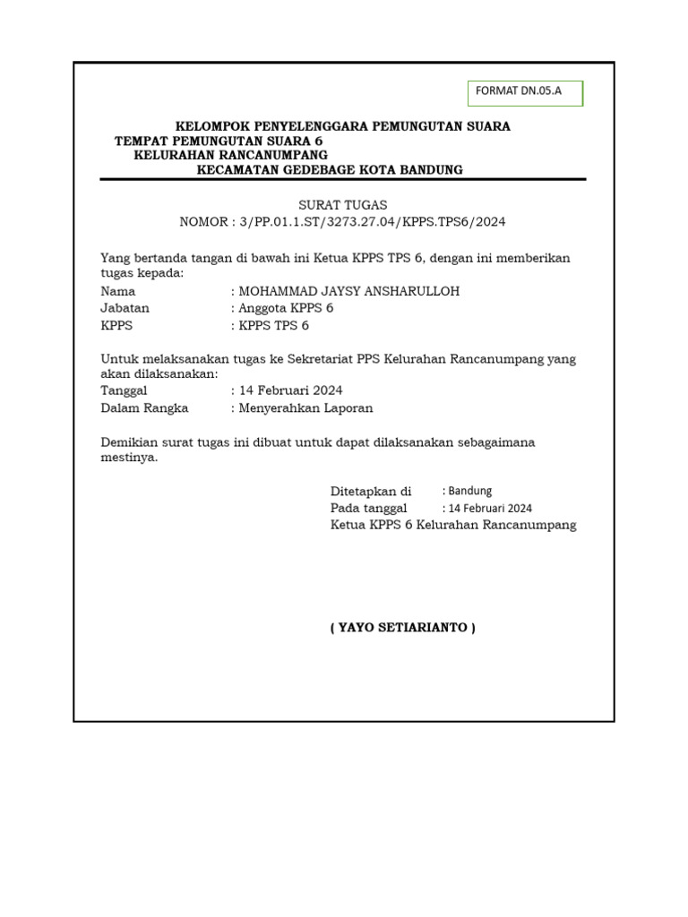 Dn.05.a Surat Tugas Kpps | PDF