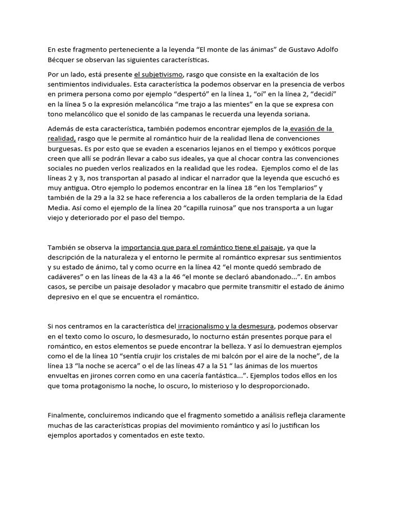 AnÃ¡lisis de Las Caracterã Sticas Romã¡nticas en La Leyenda El Monte de Las Ã¡nimas | PDF ...