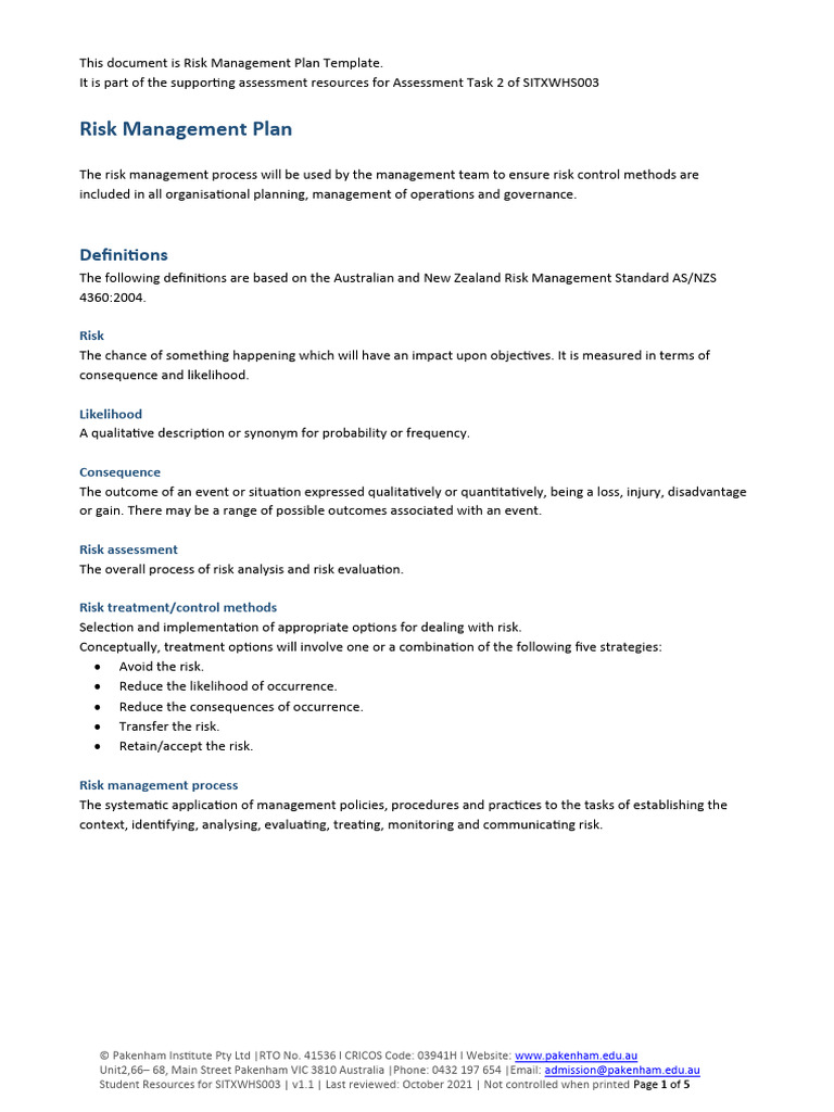 Risk Management Plan Template Guide | PDF | Risk | Risk Management