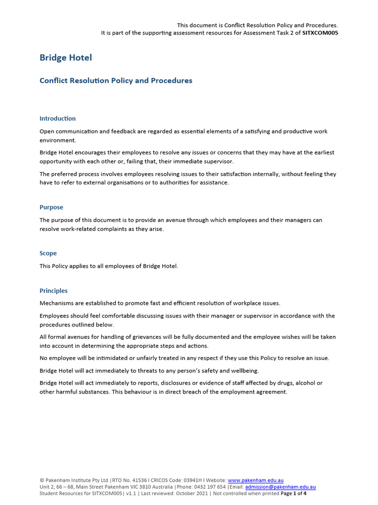 Conflict Resolution Policy and Procedures | PDF | Employment | Conflict ...