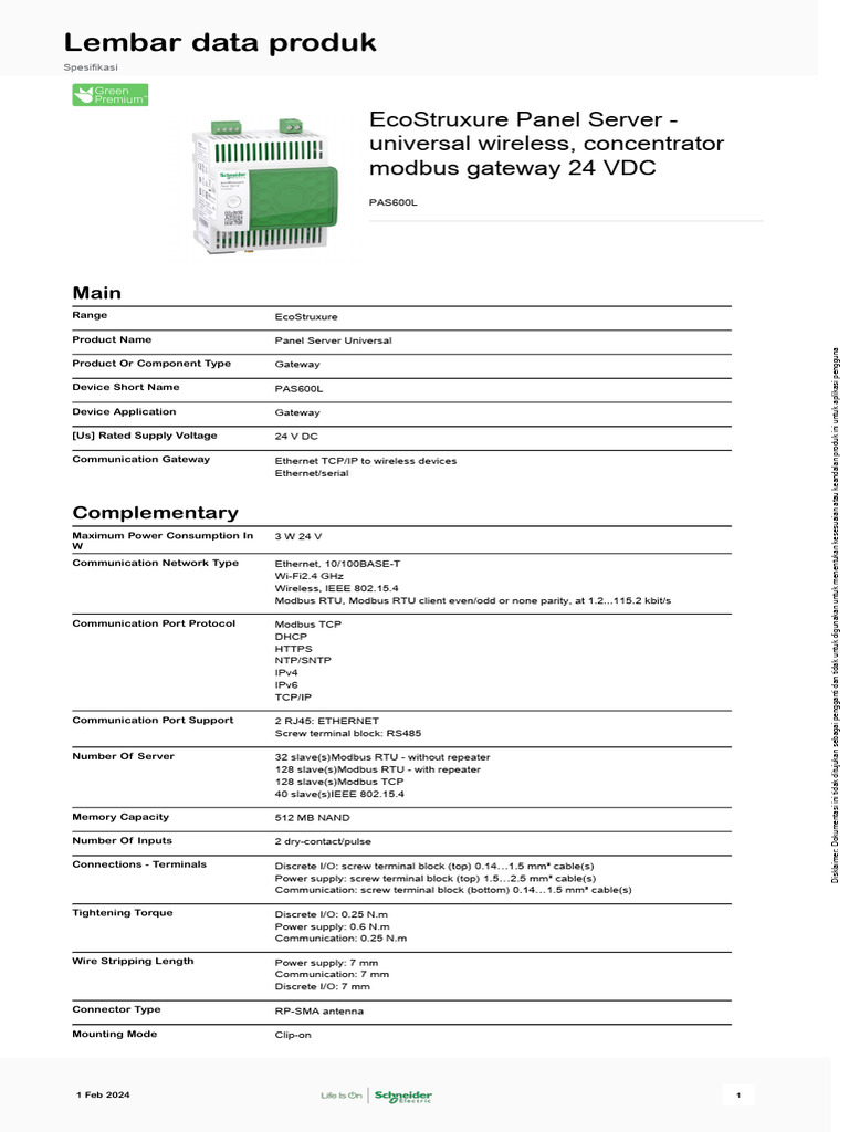 Schneider Electric EcoStruxure Panel Server PAS600L | PDF | Computer ...