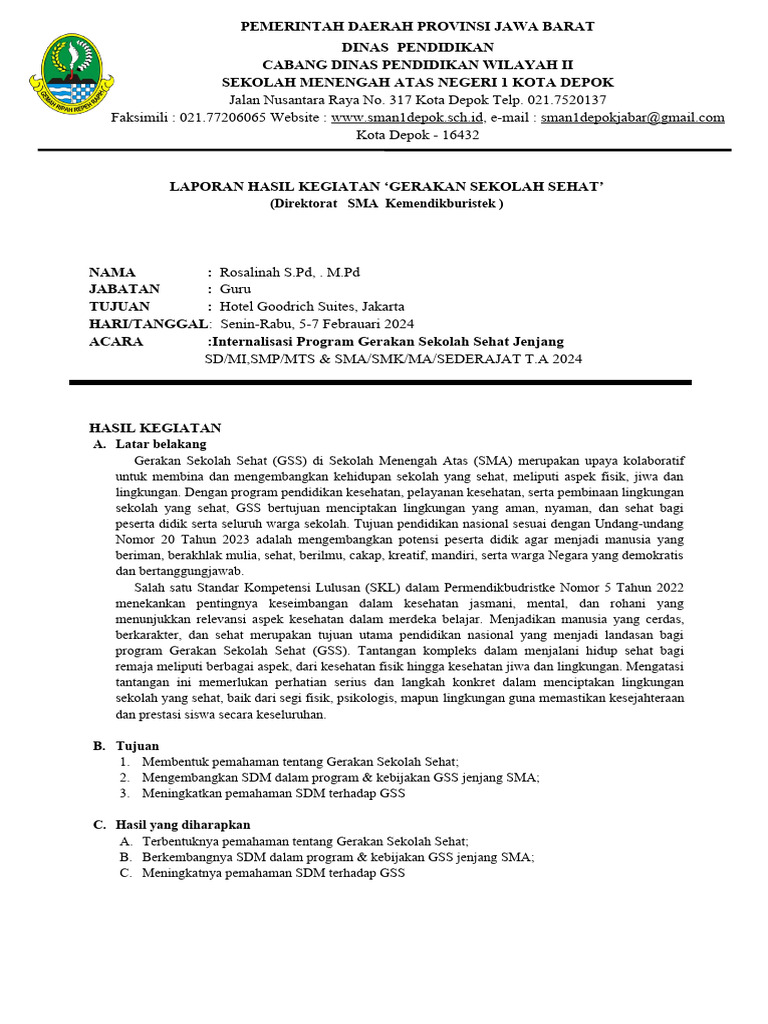 Laporan Kegiatan Internalisasi Gss | PDF