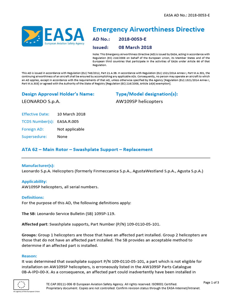 Easa Ead 2018-0053-E | PDF | Aviation