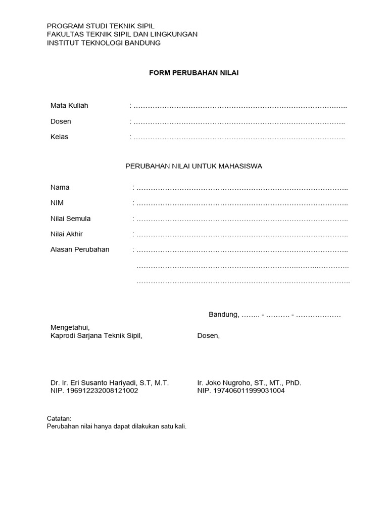 Form Perubahan Nilai | PDF