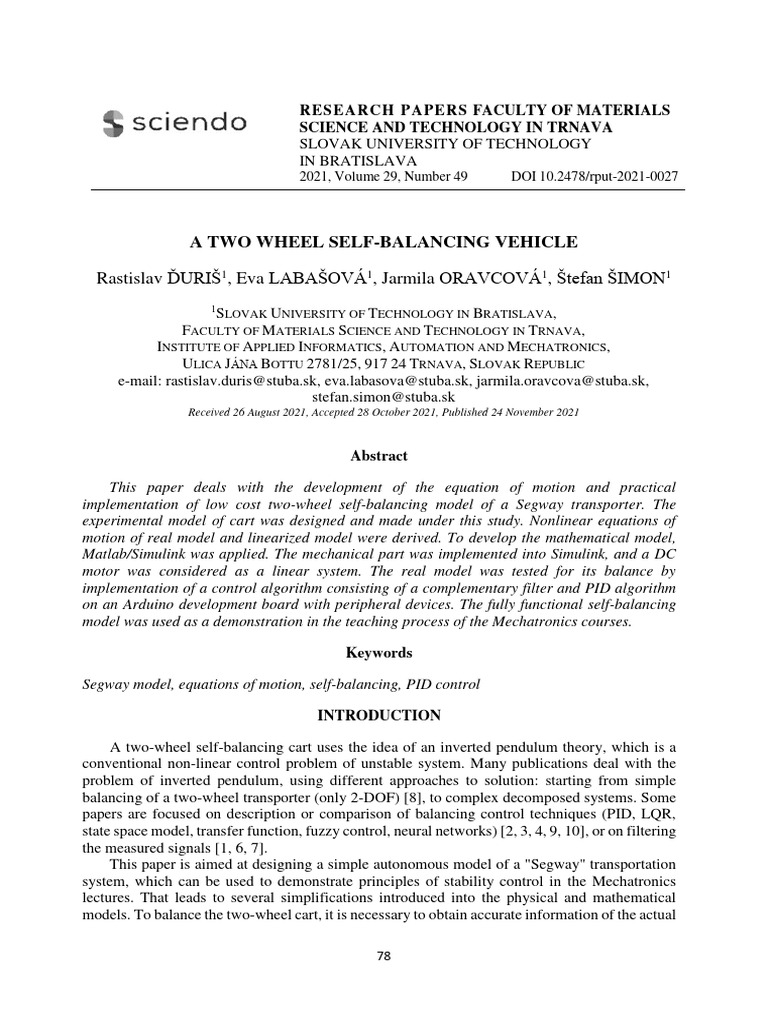 A Two Wheel Self-Balancing Vehicle | PDF | Nonlinear System | Mechanics