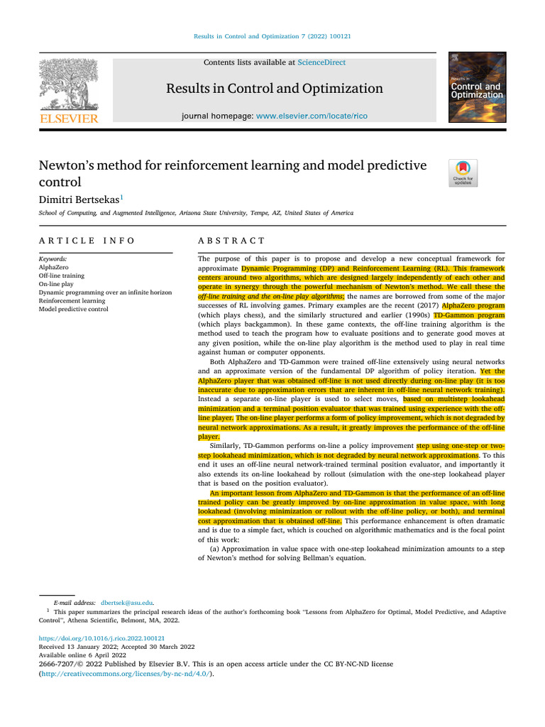 Bertsekas - 2022 - Newton's Method For Reinforcement Learning and Mod | PDF | Mathematical ...
