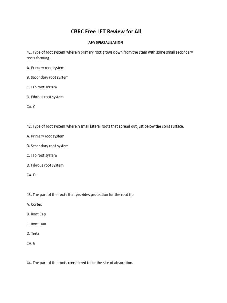 Free LET Review: AFA Specialization Guide | PDF | Plant Stem | Root
