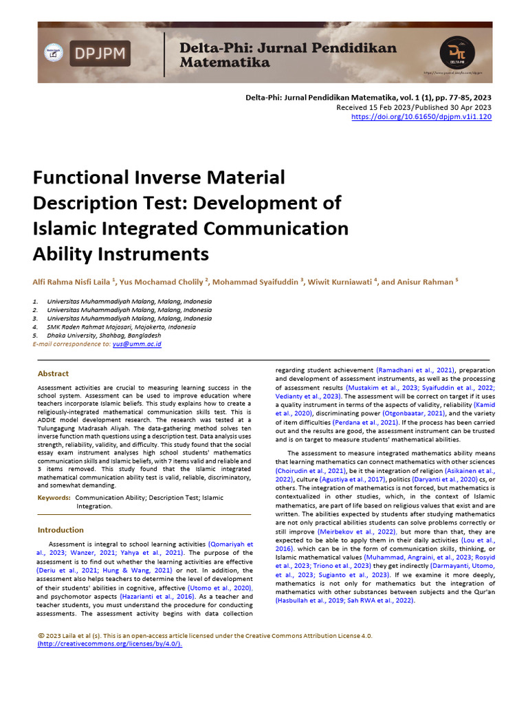 Functional Inverse Material Description Test: Development of Islamic ... Functional Inverse Material Description Test: Development of Islamic ...