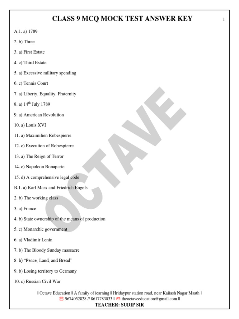 CLASS 9 MCQ MOCK TEST ANSWER KEY | PDF | Poverty | Poverty & Homelessness