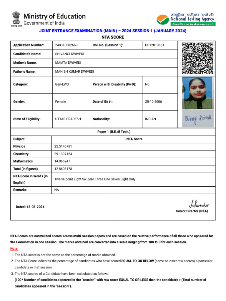 Joint Entrance Examination (Main) - India | PDF | Educational ...