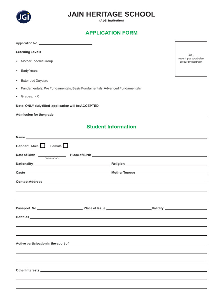 CBSE School Admission Application Form | PDF
