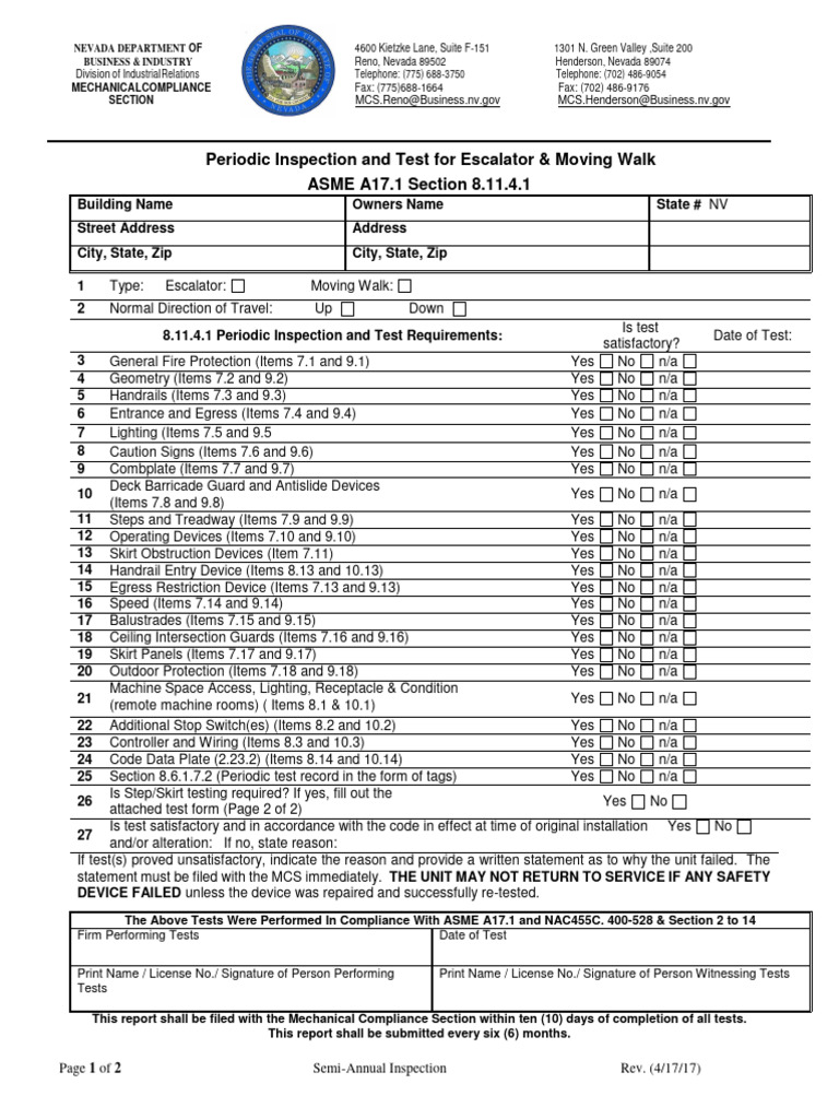 Escalator & Moving Walk Inspection Form | PDF | Escalator ...