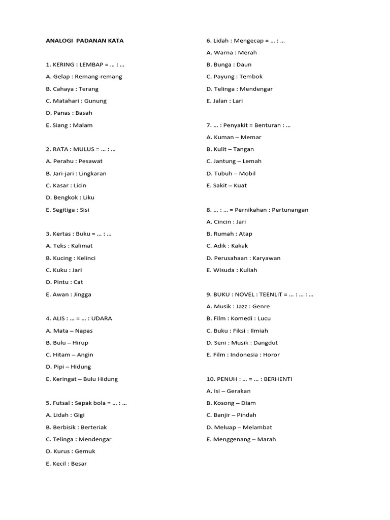 Analogi Padanan Kata | PDF