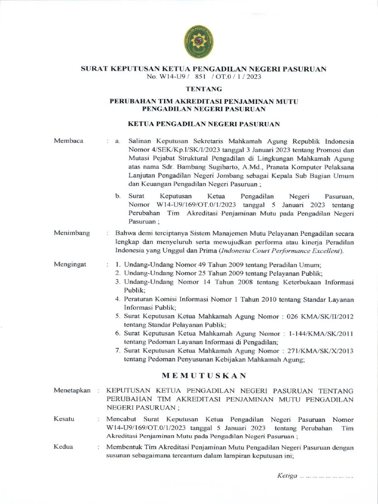 SK Perubahan Tim Apm 2023 | PDF