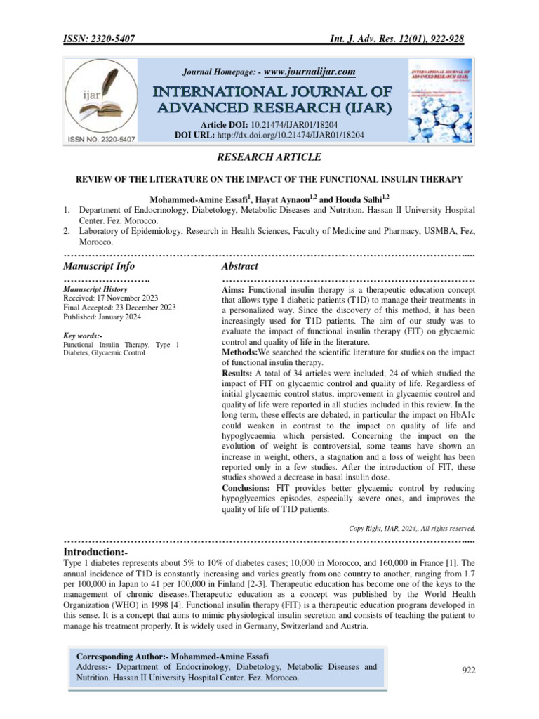 REVIEW OF THE LITERATURE ON THE IMPACT OF THE FUNCTIONAL INSULIN ...