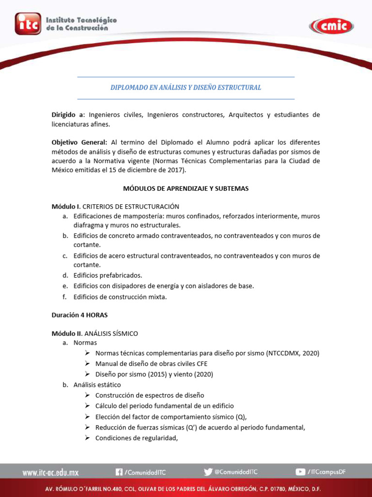 Ficha Tecnica - Diplomado en Estructuras | PDF | Hormigón | Fundación (Ingeniería)