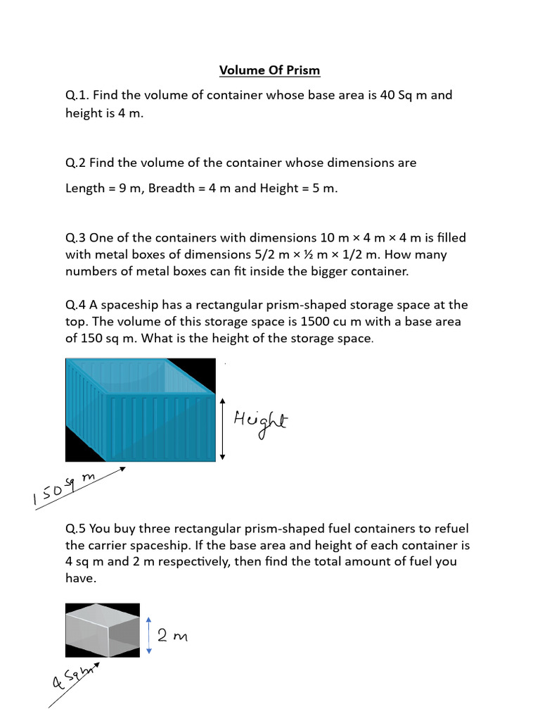 Volume of Prism Worksheet | PDF