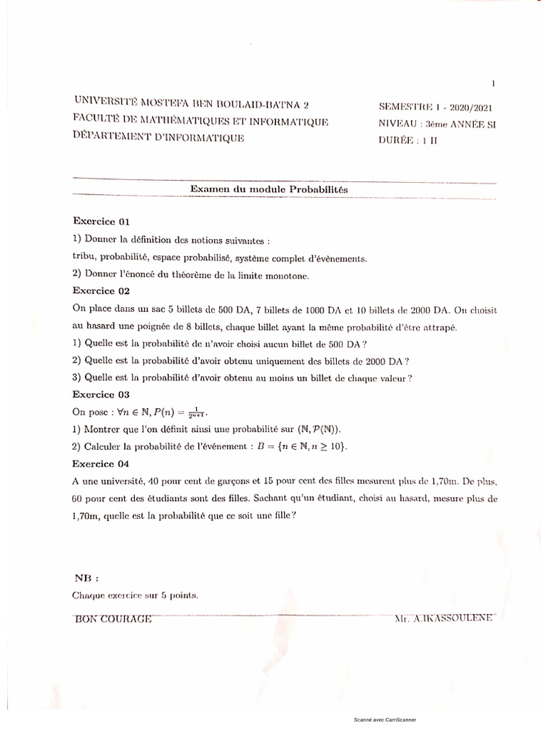 Corrige Type Dexamen Proba-L3 | PDF