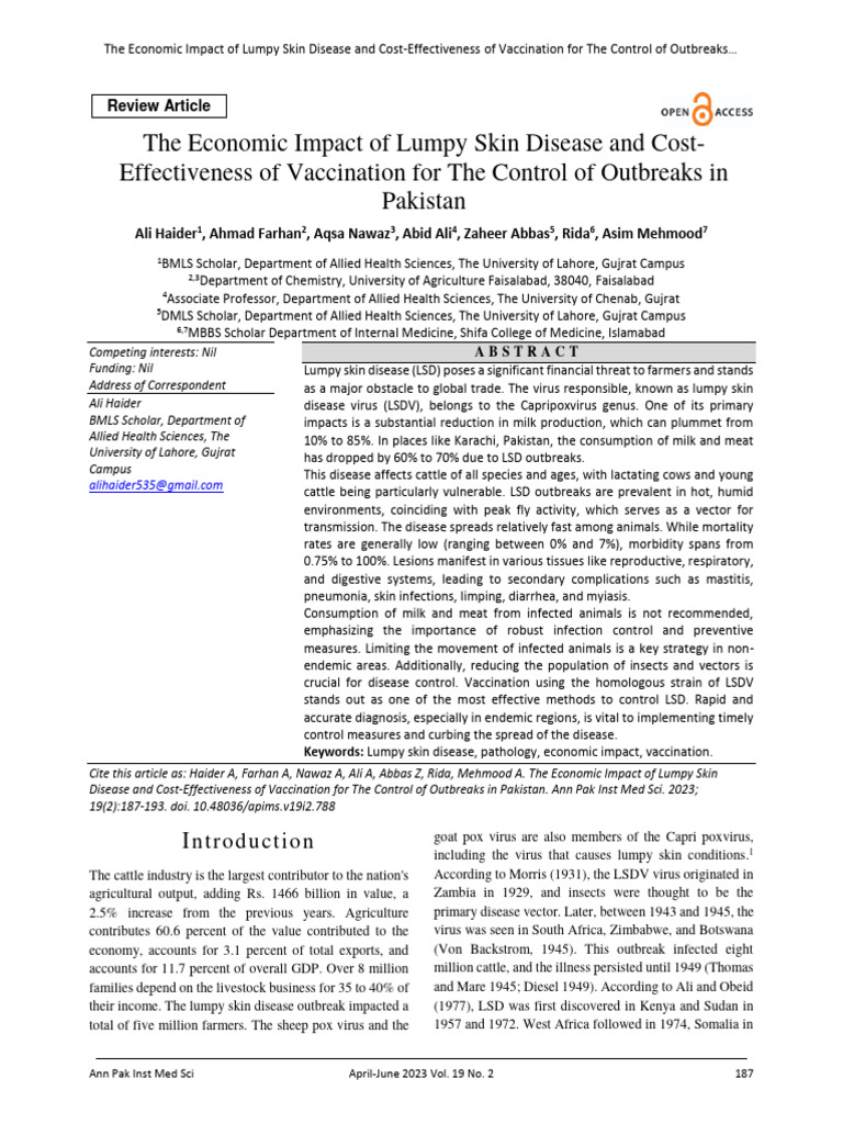 Aftab,+28 the+Economic+Impact+of+Lumpy+Skin+Disease | PDF | Vaccines ...