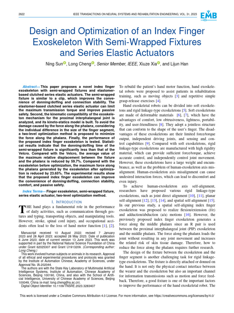 Design And Optimization Of An Index Finger Exoskeleton With Semi Wrapped Fixtures And Series