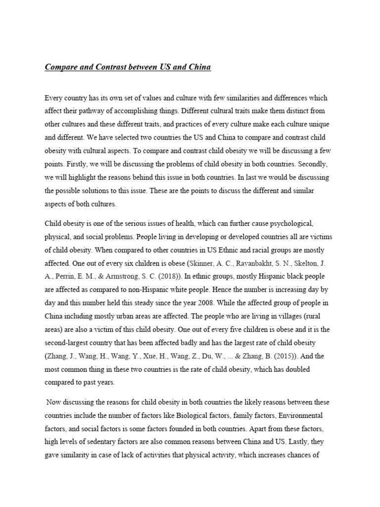 Compare and Contrast Between US and China Essay | PDF | Childhood ...