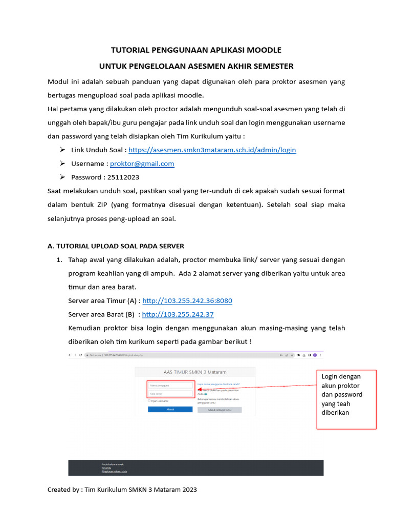 Tutorial Penggunaan Aplikasi Moodle Untuk Proktor | PDF