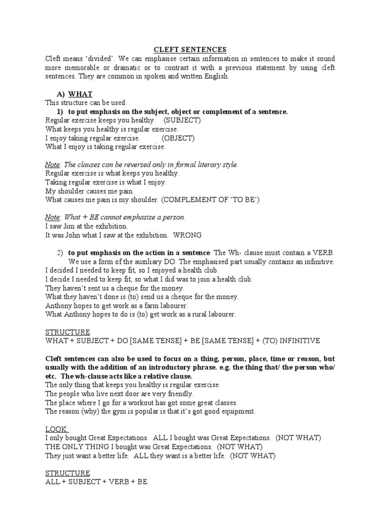 Cleft Sentences | PDF | Subject (Grammar) | Clause