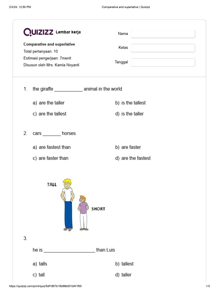 Comparative and Superlative Quiz | PDF