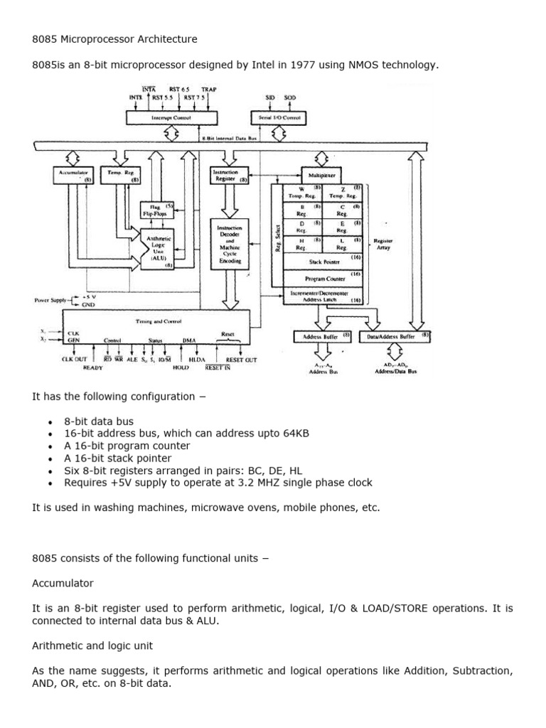 8085 Microprocessor Architecture Overview | PDF | Central Processing ...