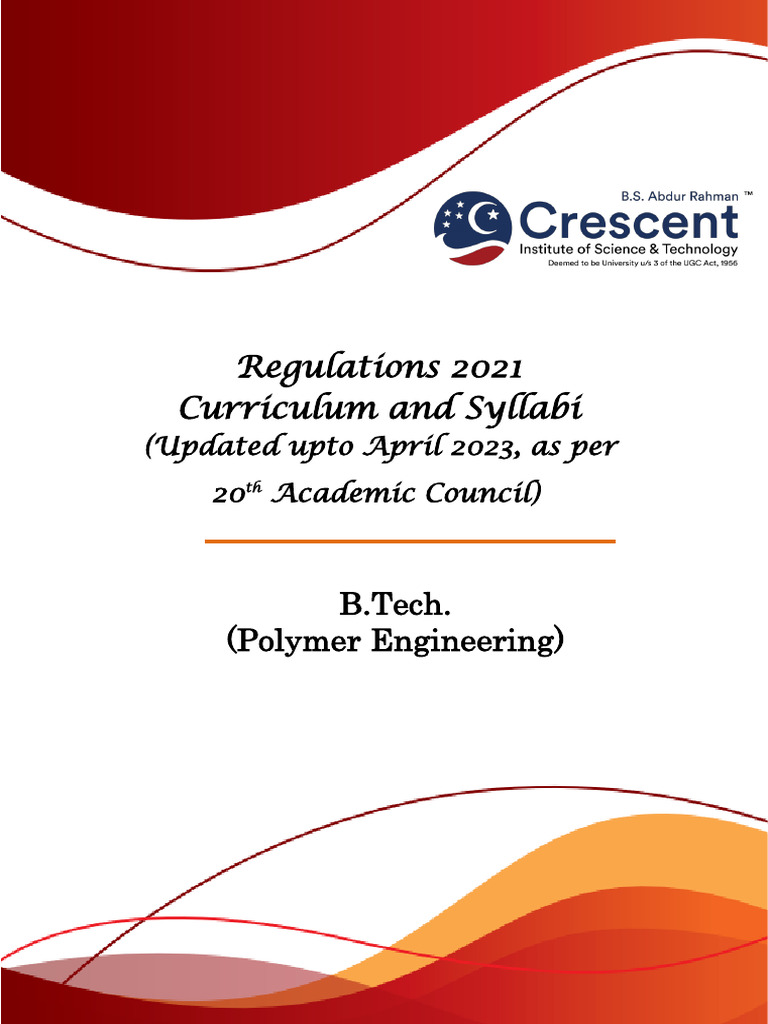 B.Tech Polymer Engineering Regulations 2021 | PDF | Engineering ...
