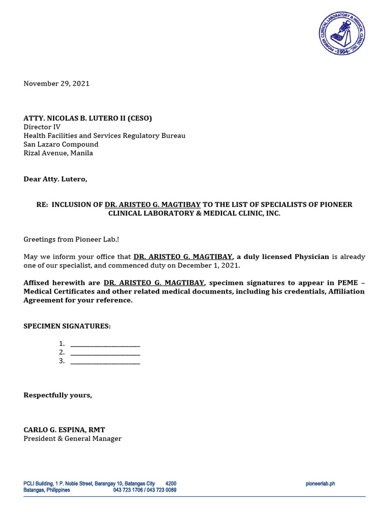 Doh Letter New Eaxminingphysician | PDF
