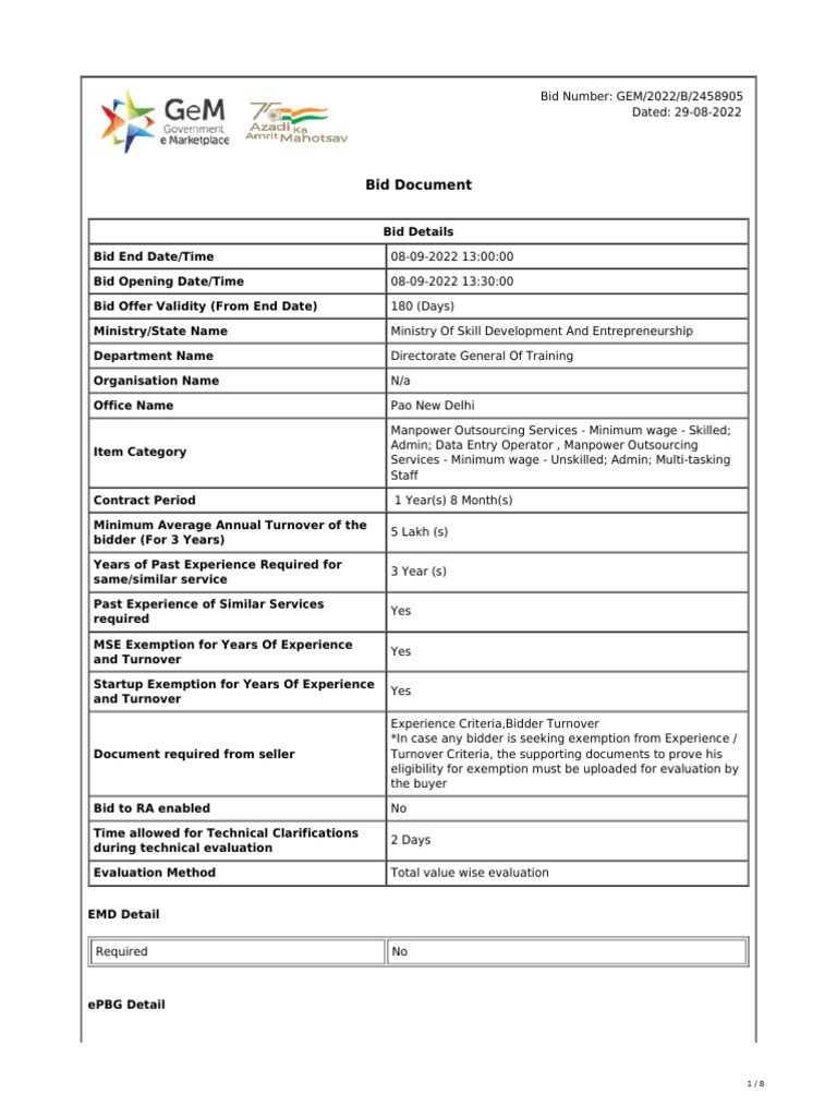 Manpower Outsourcing Bid Details | PDF | Procurement | Microeconomics