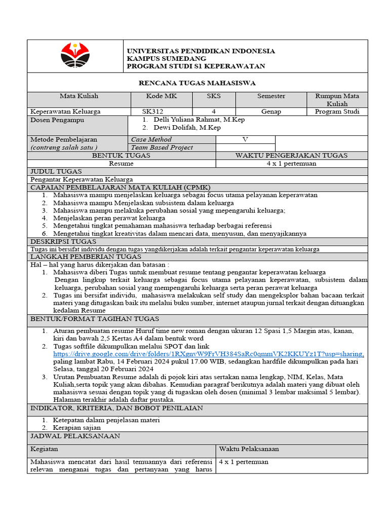 Rancangan Tugas Individu Kep. Keluarga S1 | PDF