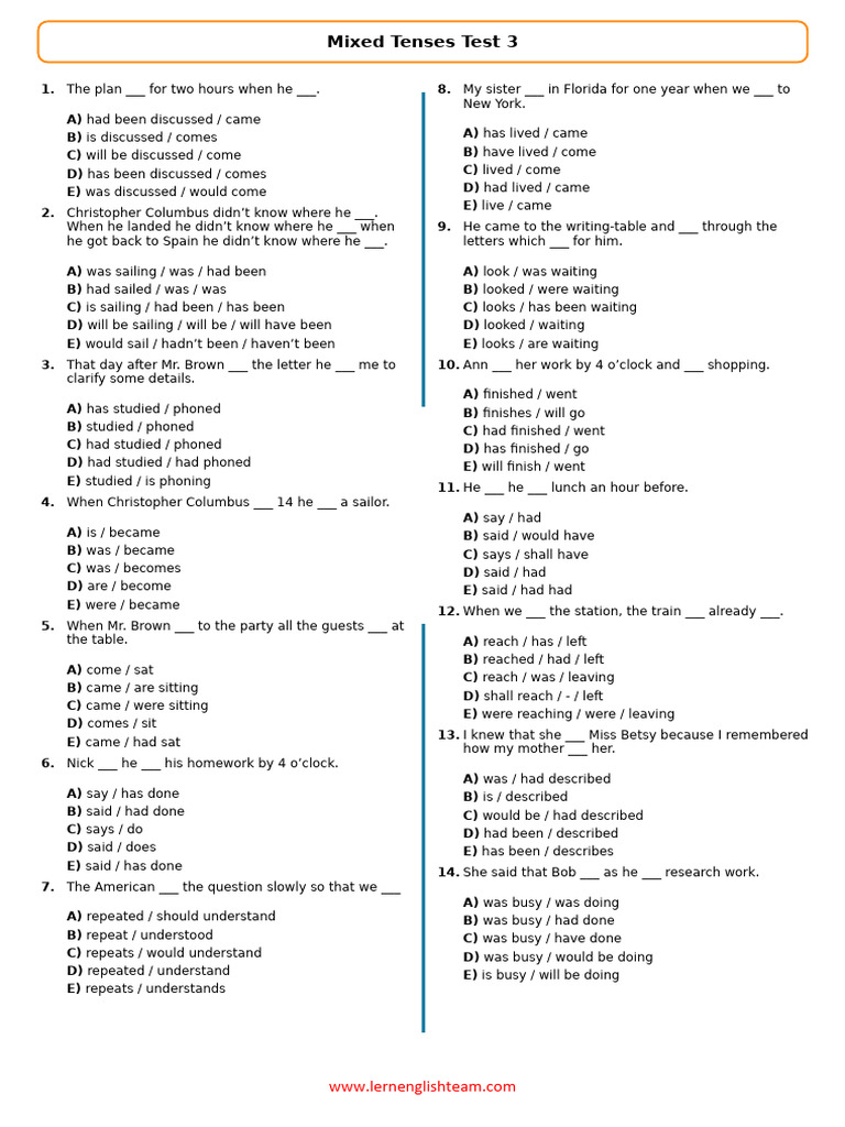 Mixed Tenses Test 3 - Learnenglishteam - Com | PDF