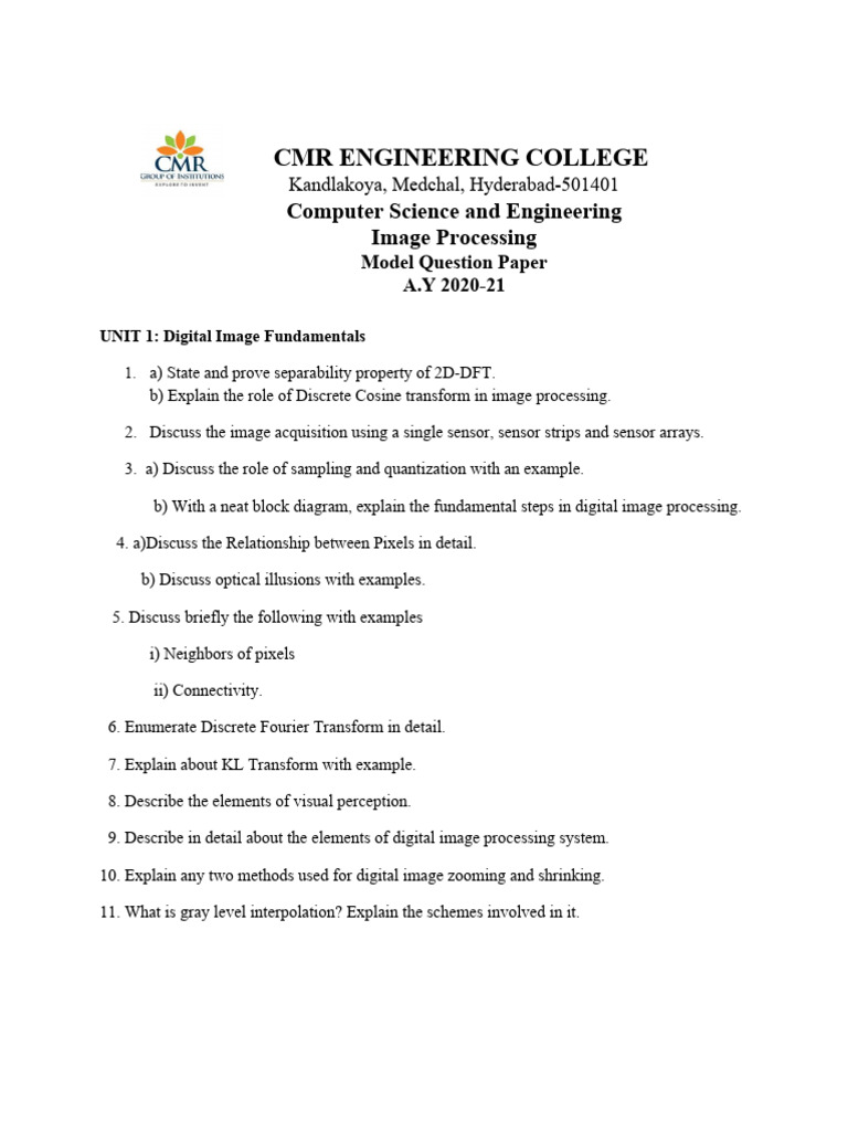 CMR Engineering College: Computer Science and Engineering Image Processing | PDF | Data ...