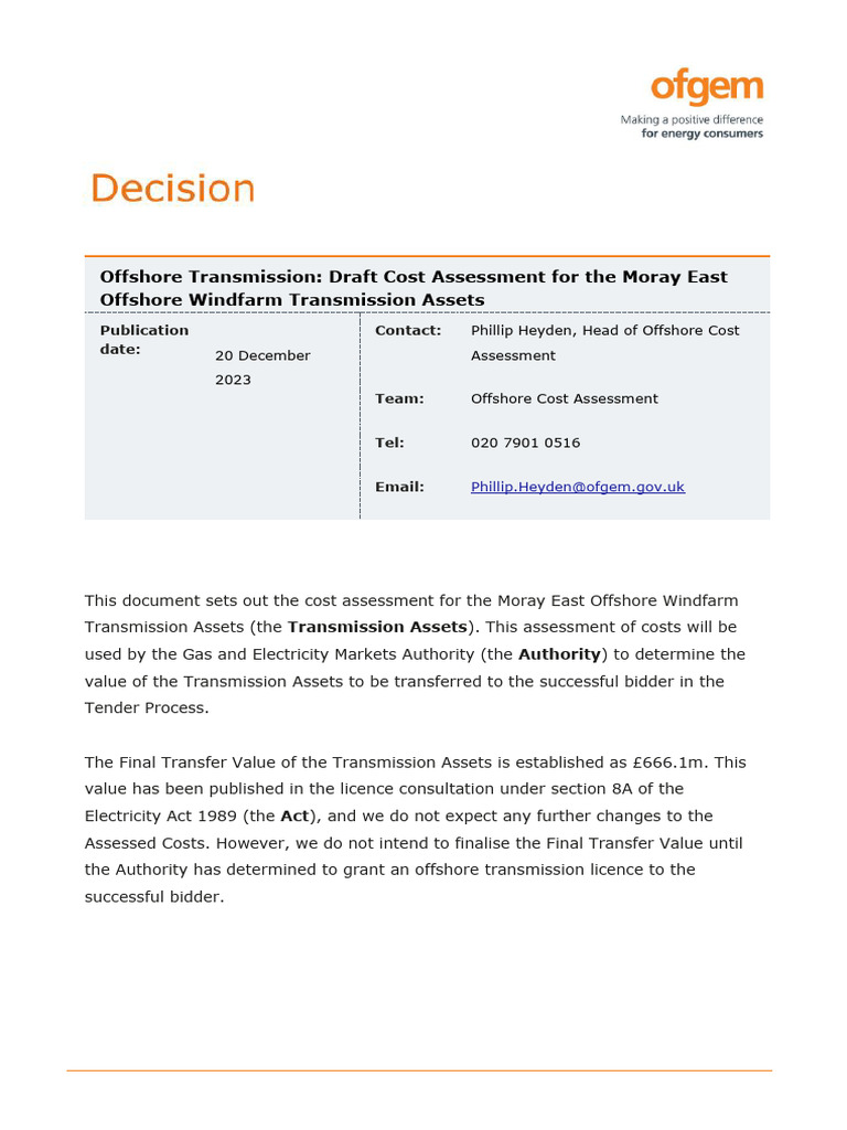 Moray East - CAR Draft Final | PDF | Cost | Offshore Wind Power