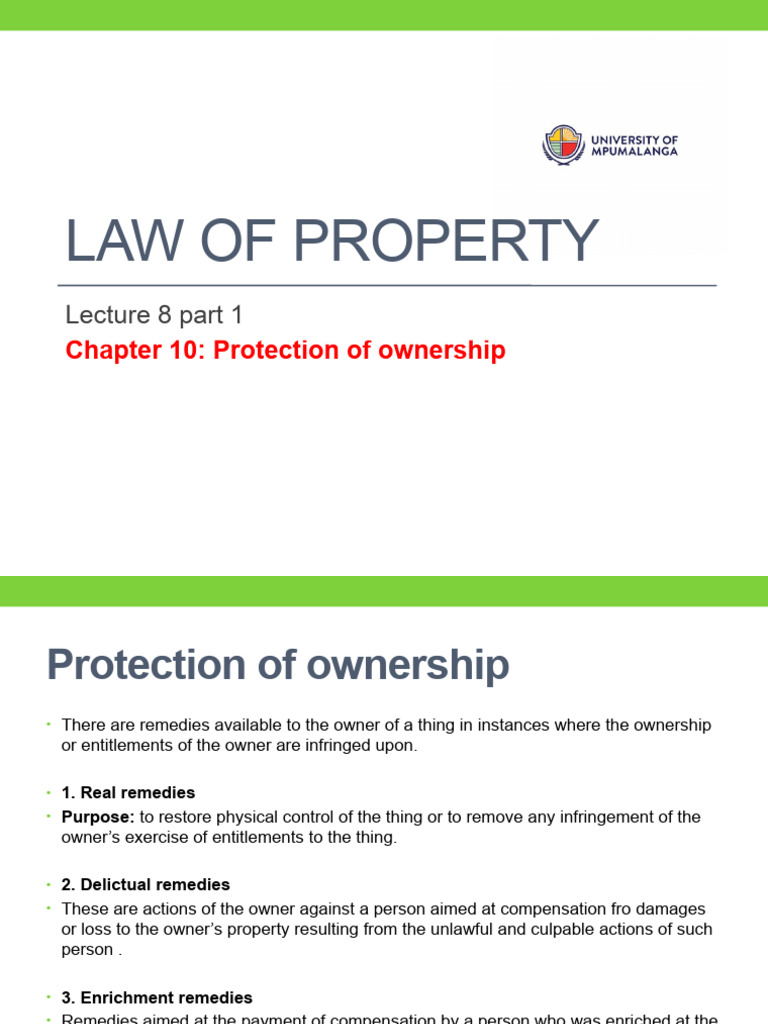 L8 p1 (Protection of Ownership) Law of Property | PDF | Legal Remedy | Private Law
