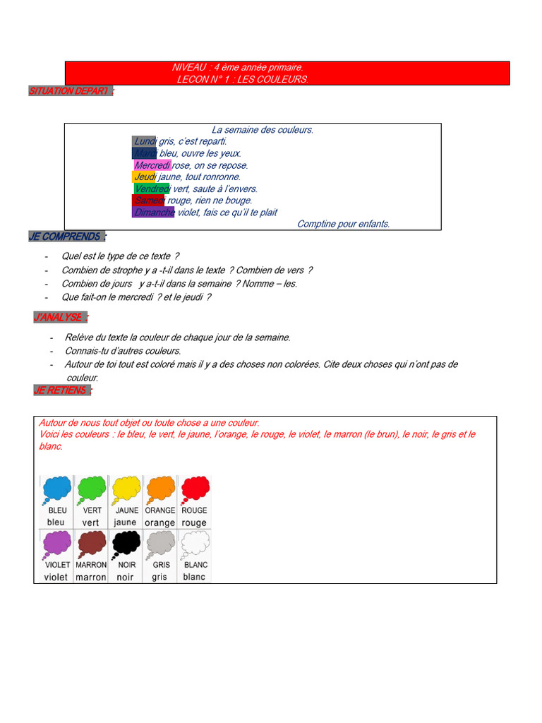 Apprendre les couleurs en français | PDF | Bleu | Rouge