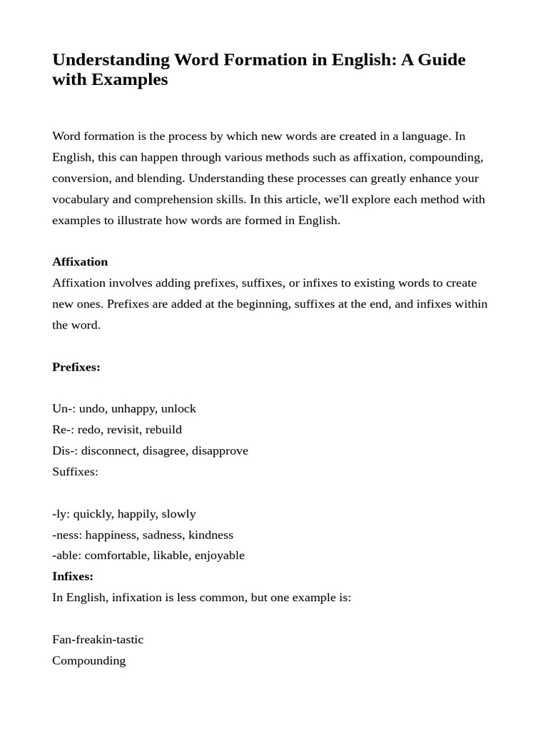 Word Formation | PDF | Word | Noun