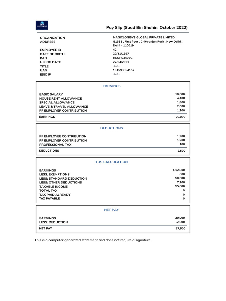 Salary Slip | Download Free PDF | Tax Deduction | Taxes