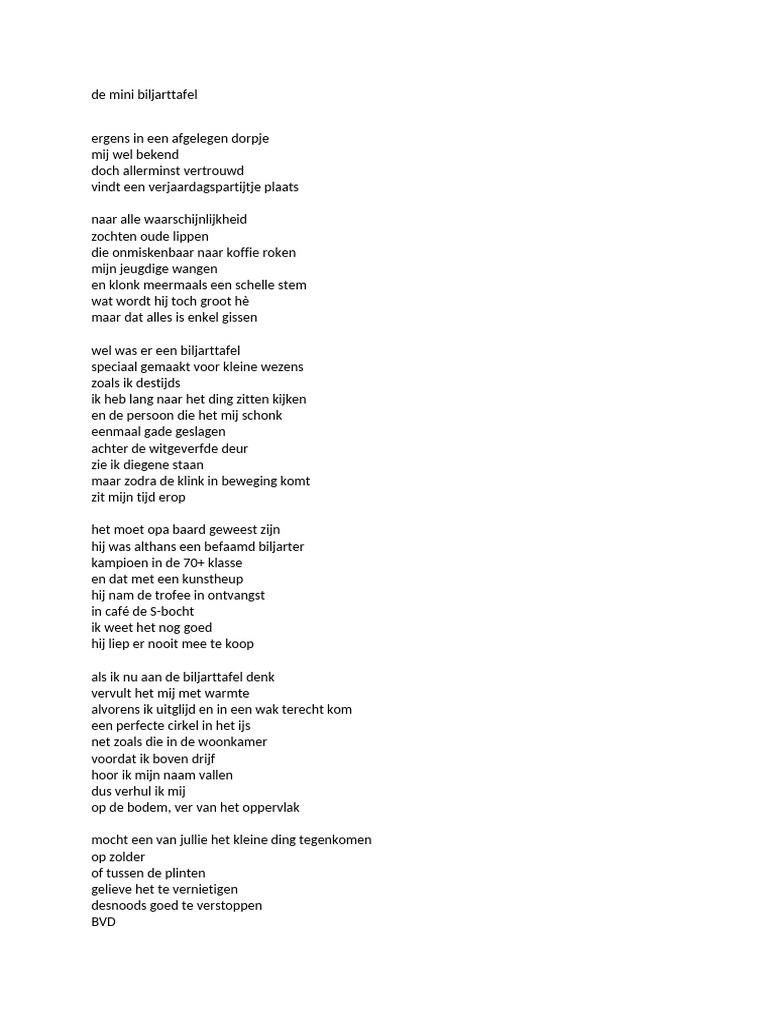 Gedicht 2 - de Mini Biljarttafel | PDF