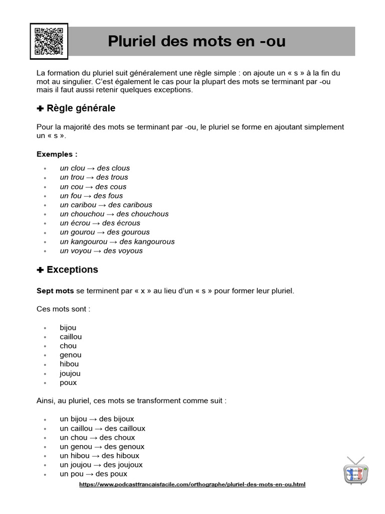 Pluriel Des Mots en Ou | PDF | Échecs | Théorie (échecs)