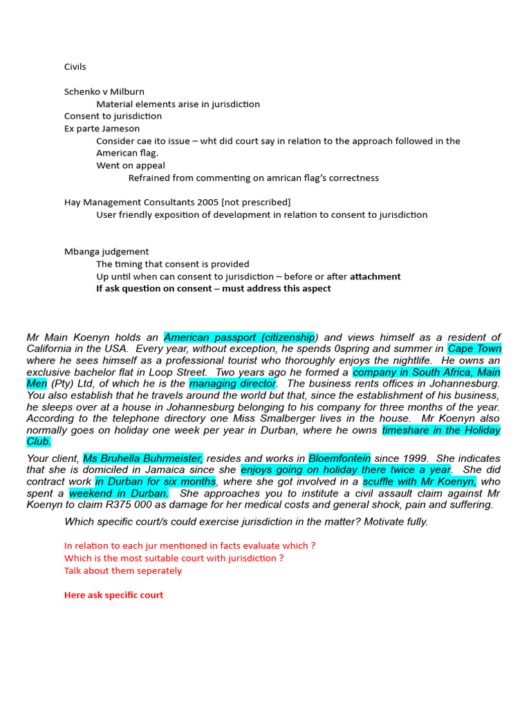 Civils Jurisdiction Examples | PDF | Jurisdiction | Judiciaries