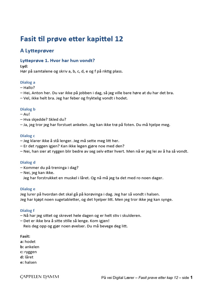 Fasit Til Prøve Etter Kapittel 12 | PDF